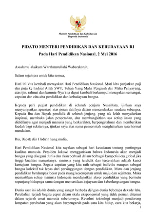 Pidato mendikbud hardiknas 2016 | PDF