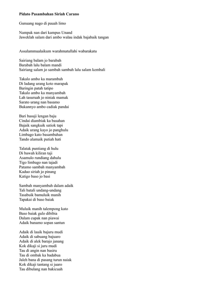 Pidato pasambahan siriah carano | DOC