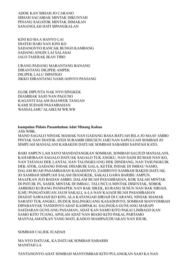 Pidato pasambahan siriah carano | DOC