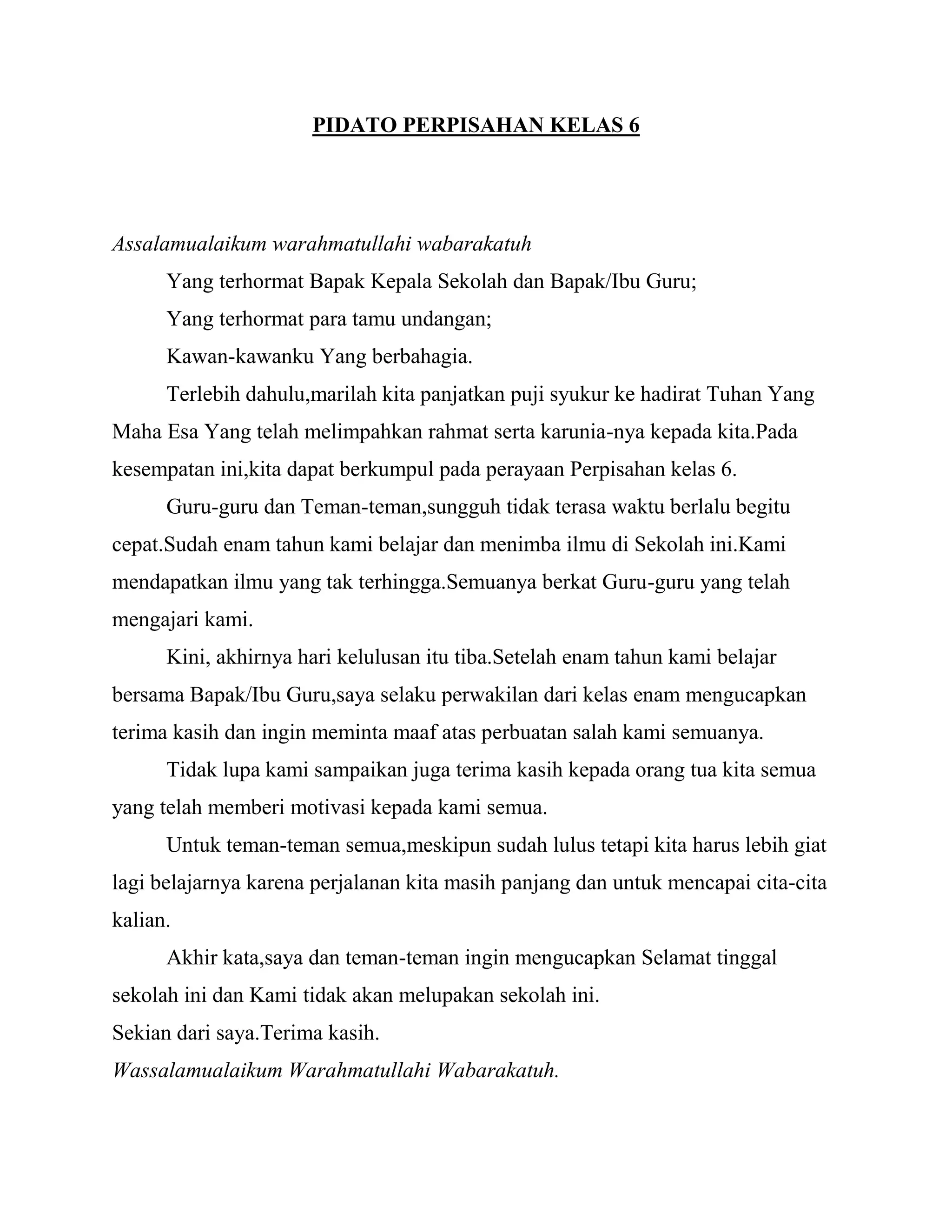 Pidato perpisahan kelas 6 | DOCX