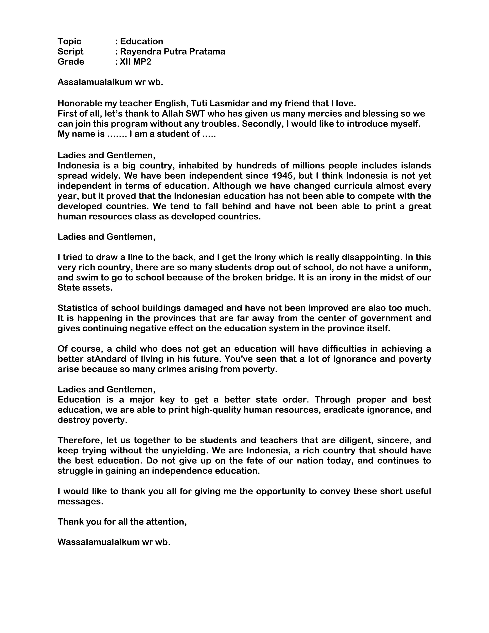 Pidato rayen (b.inggris) | DOCX