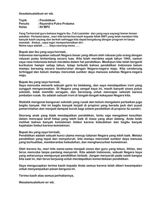 Pidato rayen (b.inggris) | DOCX