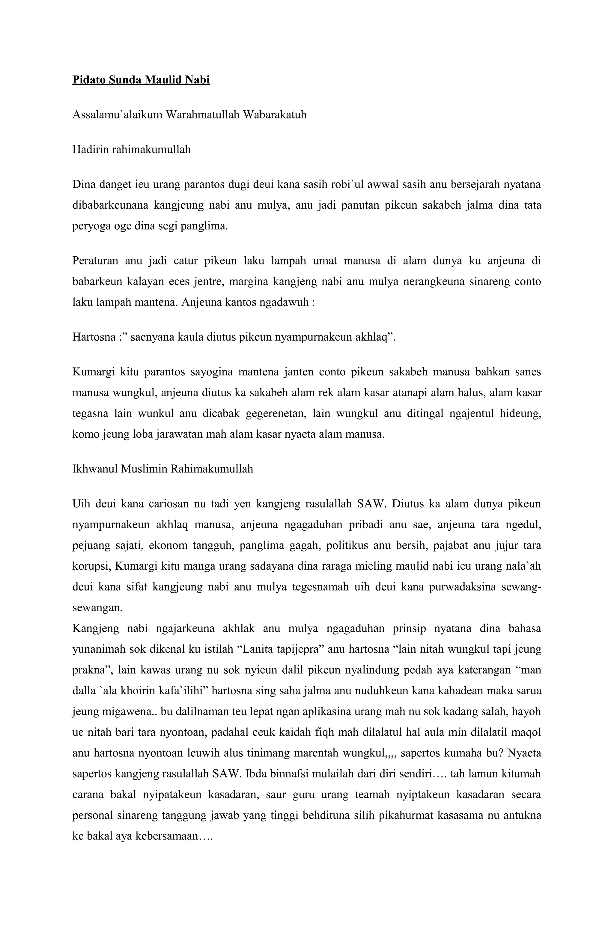 Pidato sunda maulid nabi | DOC