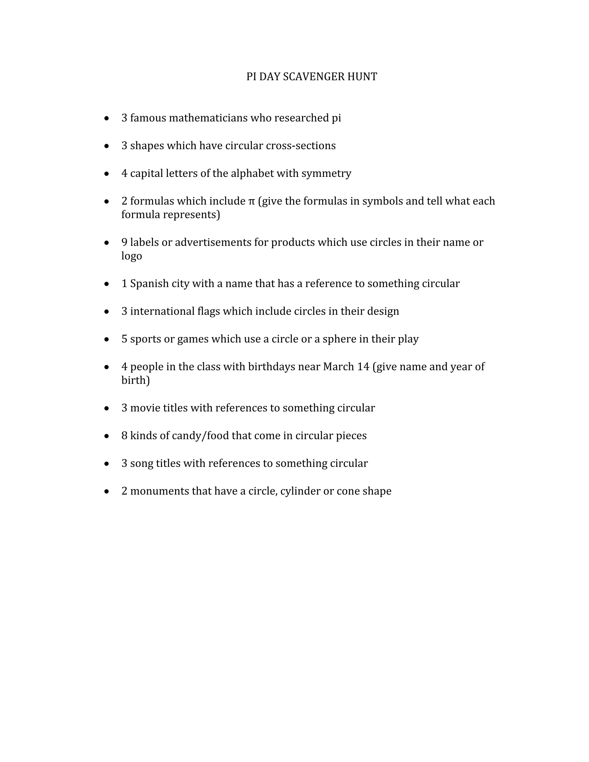 Pi day scavenger hunt | PDF