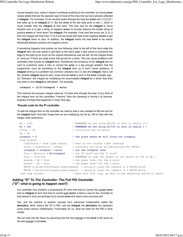 Pid controller for lego mindstorms robots | PDF