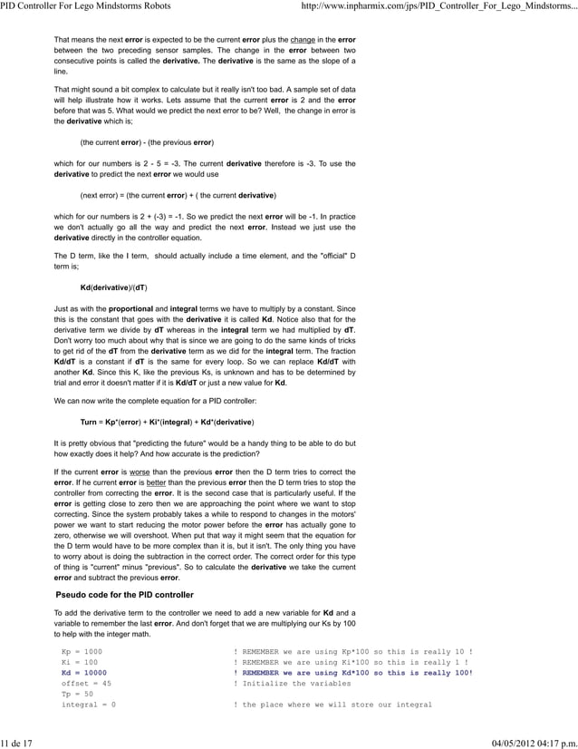 Pid controller for lego mindstorms robots | PDF