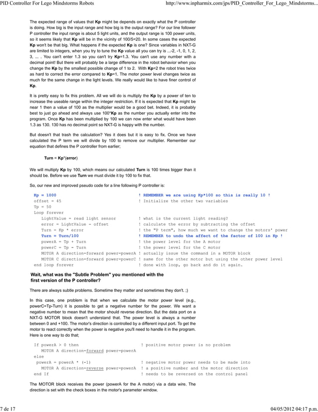 Pid controller for lego mindstorms robots | PDF