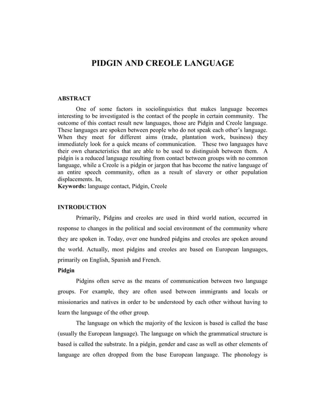 Pidgin and creole language | DOC | Web Development | Internet