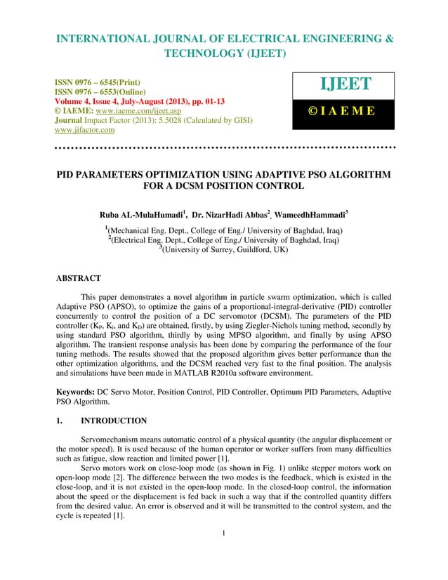 Pid Parameters Optimization Using Adaptive Pso Algorithm For A Dcsm