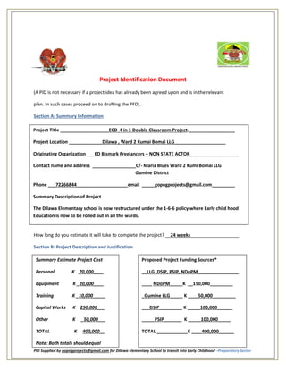 Dilawa Early Childhood Project Identification Document | PDF