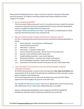 Dilawa Early Childhood Project Identification Document | PDF