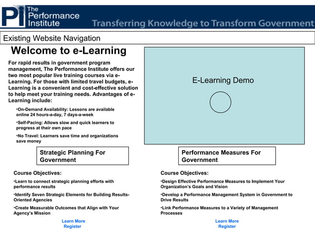 Pi E Learning Landing Page | PPT
