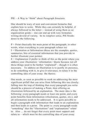 PIE – A Way to think” about Paragraph Structure One should be.docx