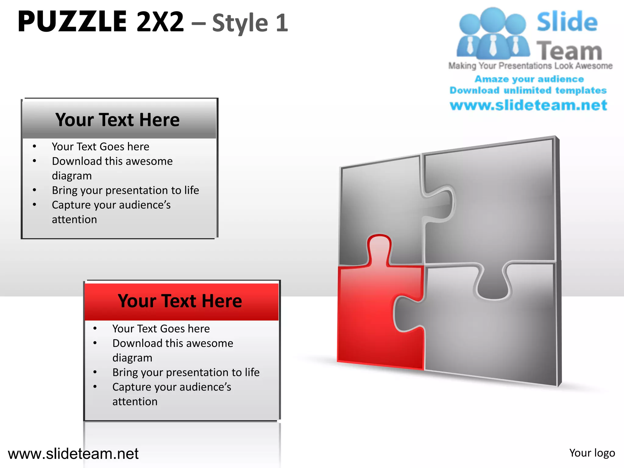 Pieces of puzzle 2x2 design 1 powerpoint ppt slides. | PPT