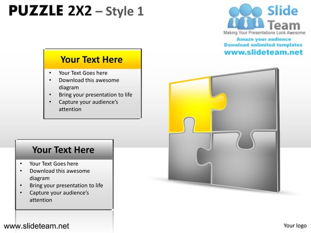Pieces of puzzle 2x2 design 1 powerpoint ppt slides. | PPT
