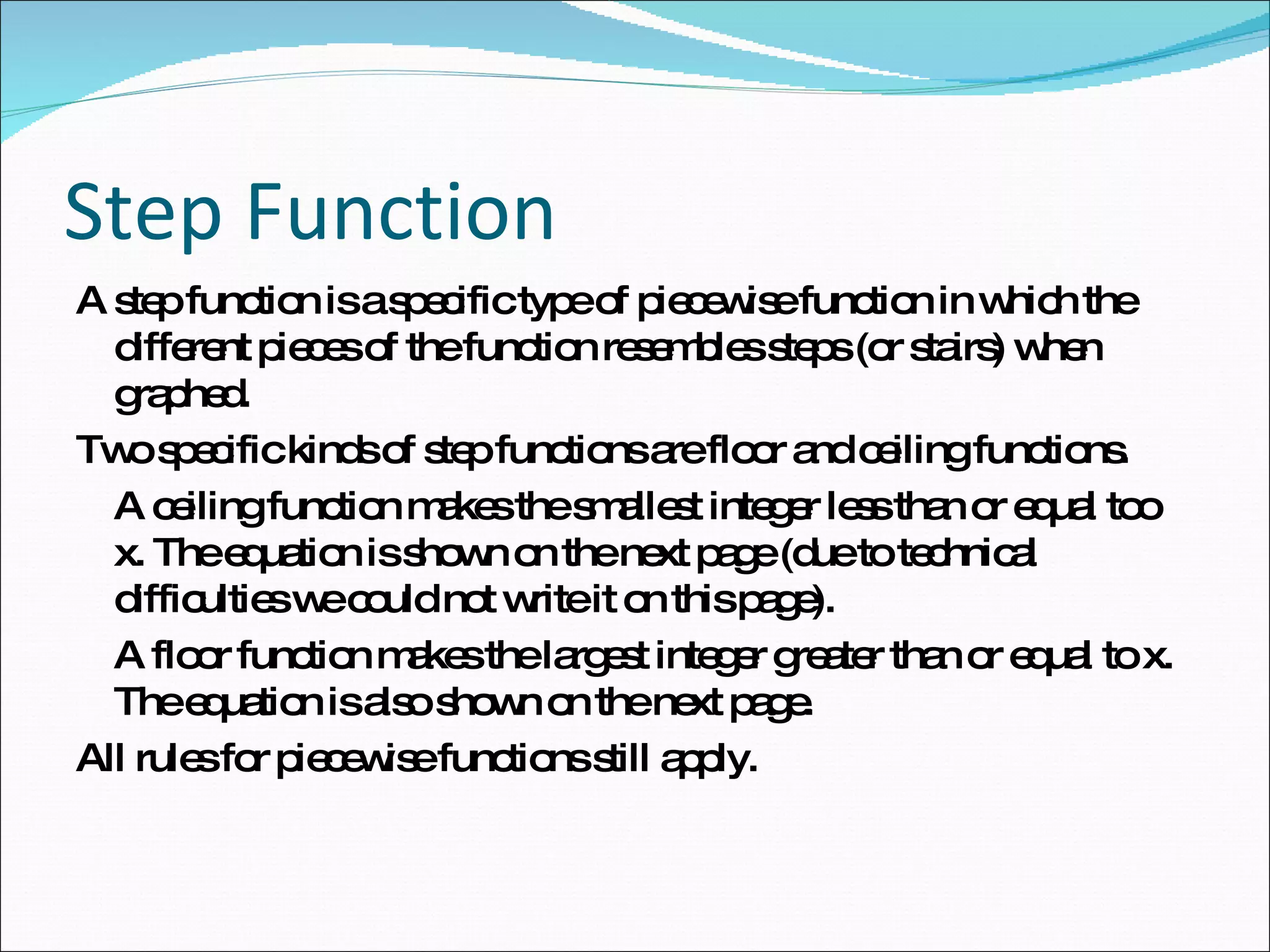 Piecewise And Step Functions | PPT