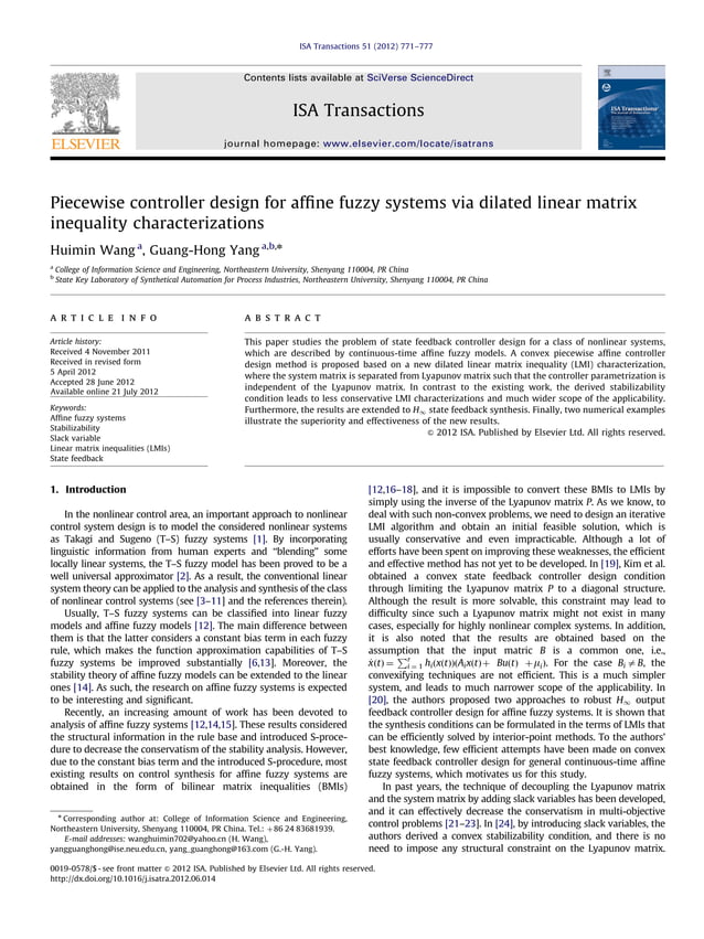 Piecewise Controller Design for Affine Fuzzy Systems | PDF