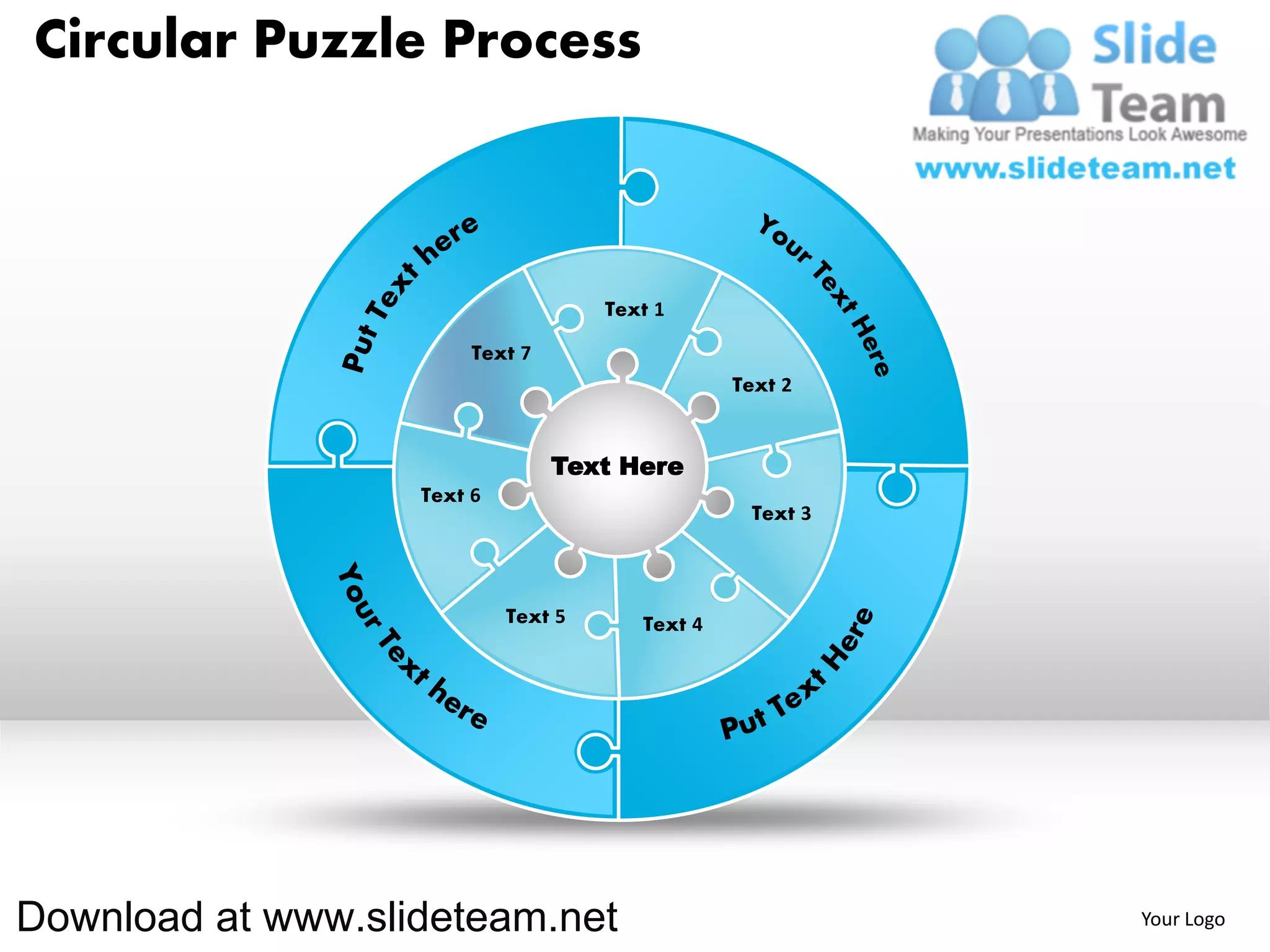 Pie chart circular puzzle with hole in center process powerpoint ...