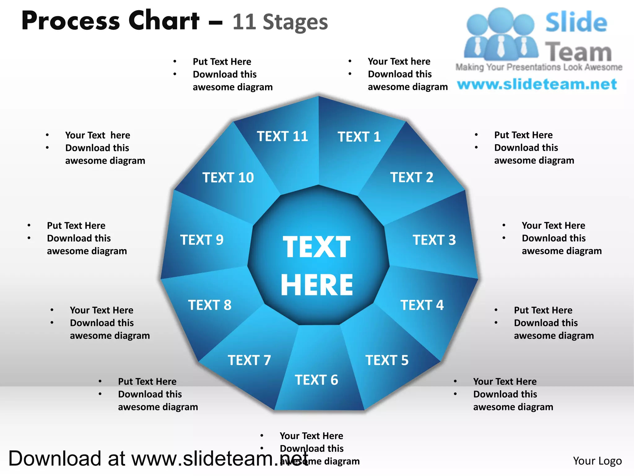 Pie chart with center 11 stages style 1 powerpoint diagrams and ...