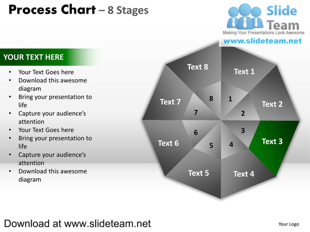 Pie chart with center 8 stages powerpoint diagrams and powerpoint ...