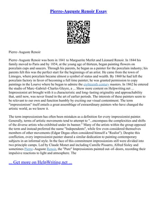 Pierre-Auguste Renoir Essay | PDF