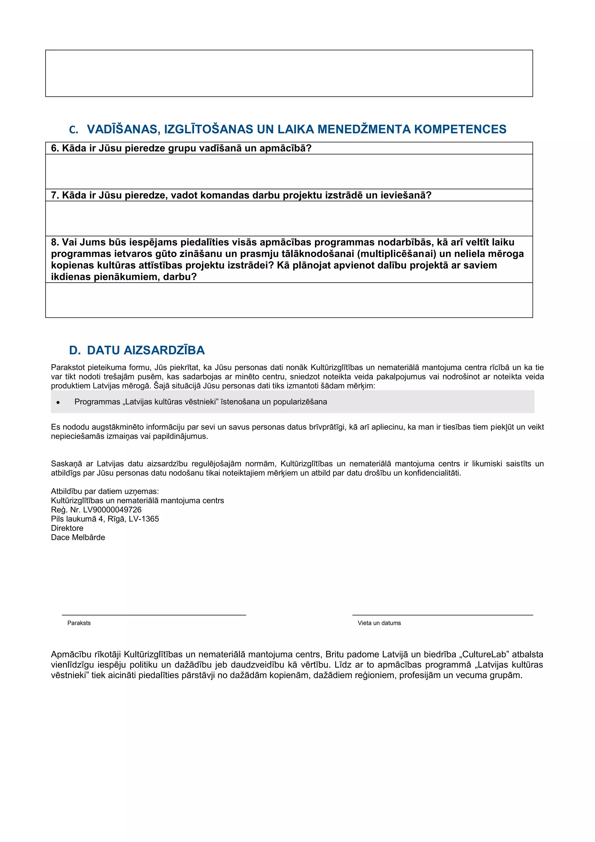 Apmācību programmas apmācītājiem "Latvijas kultūras vēstnieki ...