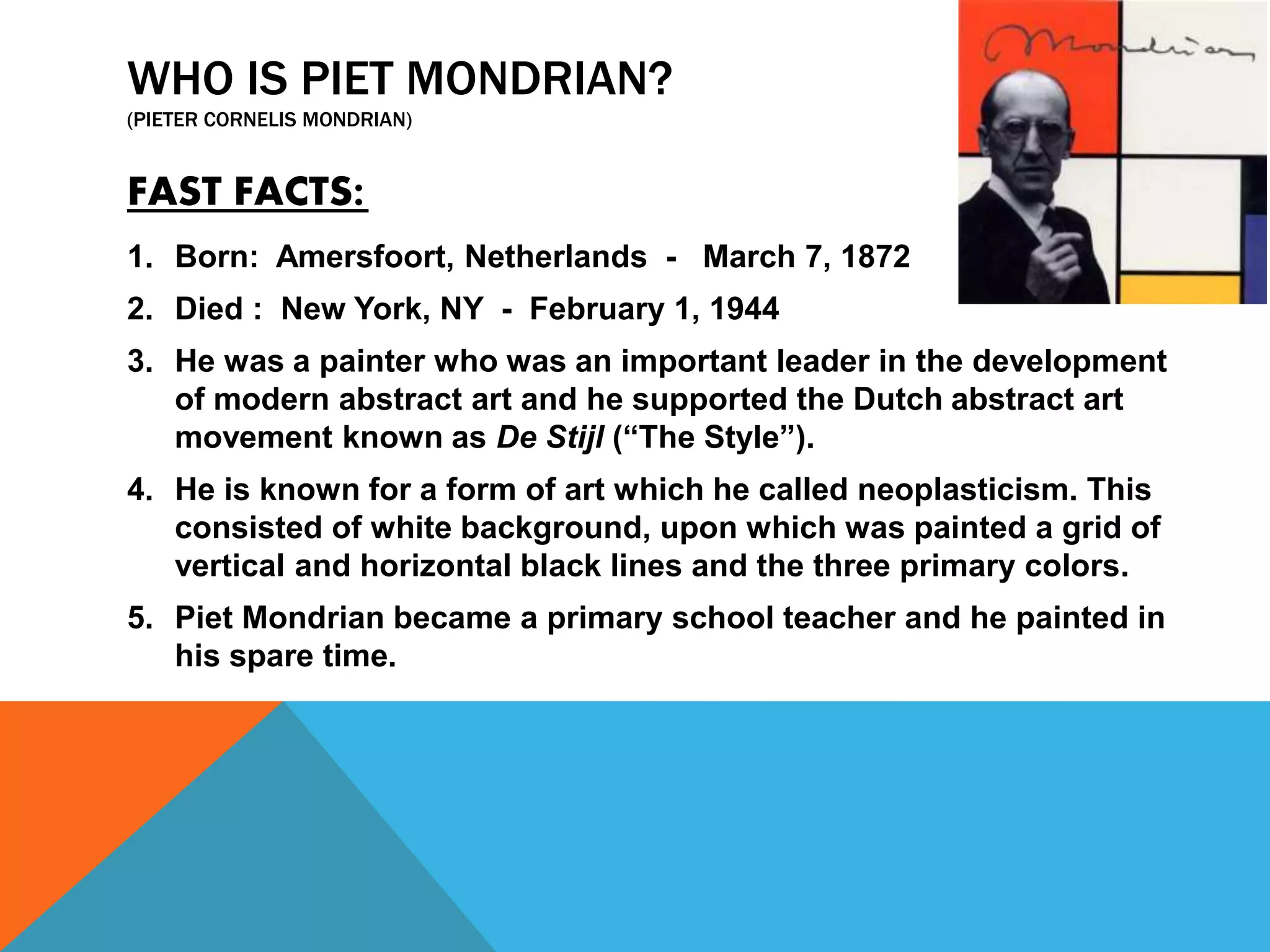 Kid's Art Salon - Piet Mondrian - Quarterly Art Program @ Pasadena ...