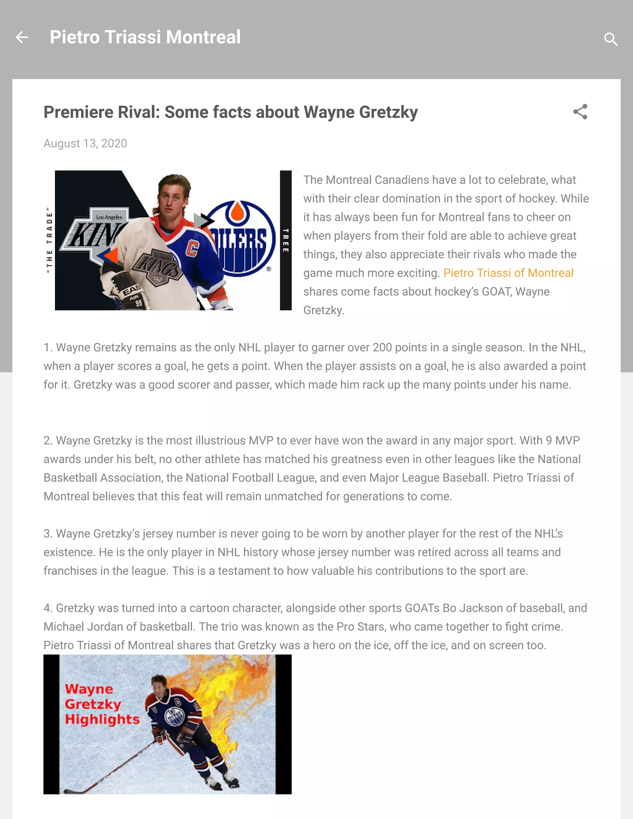 Premiere Rival: Some facts about Wayne Gretzky | PDF