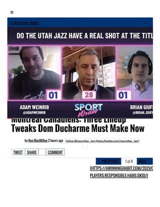 Montreal Canadiens: Three Lineup Tweaks Dom Ducharme Must Make Now | PDF