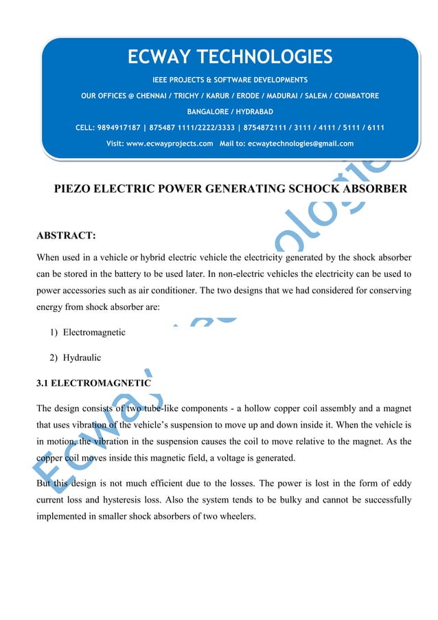 Piezo electric power generating shock absorber | DOCX | Physics | Science