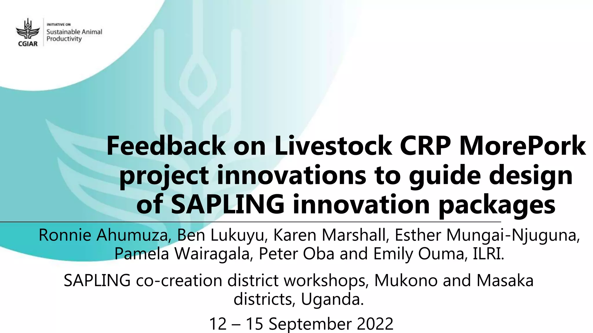 Feedback on Livestock CRP MorePork project innovations to guide the ...