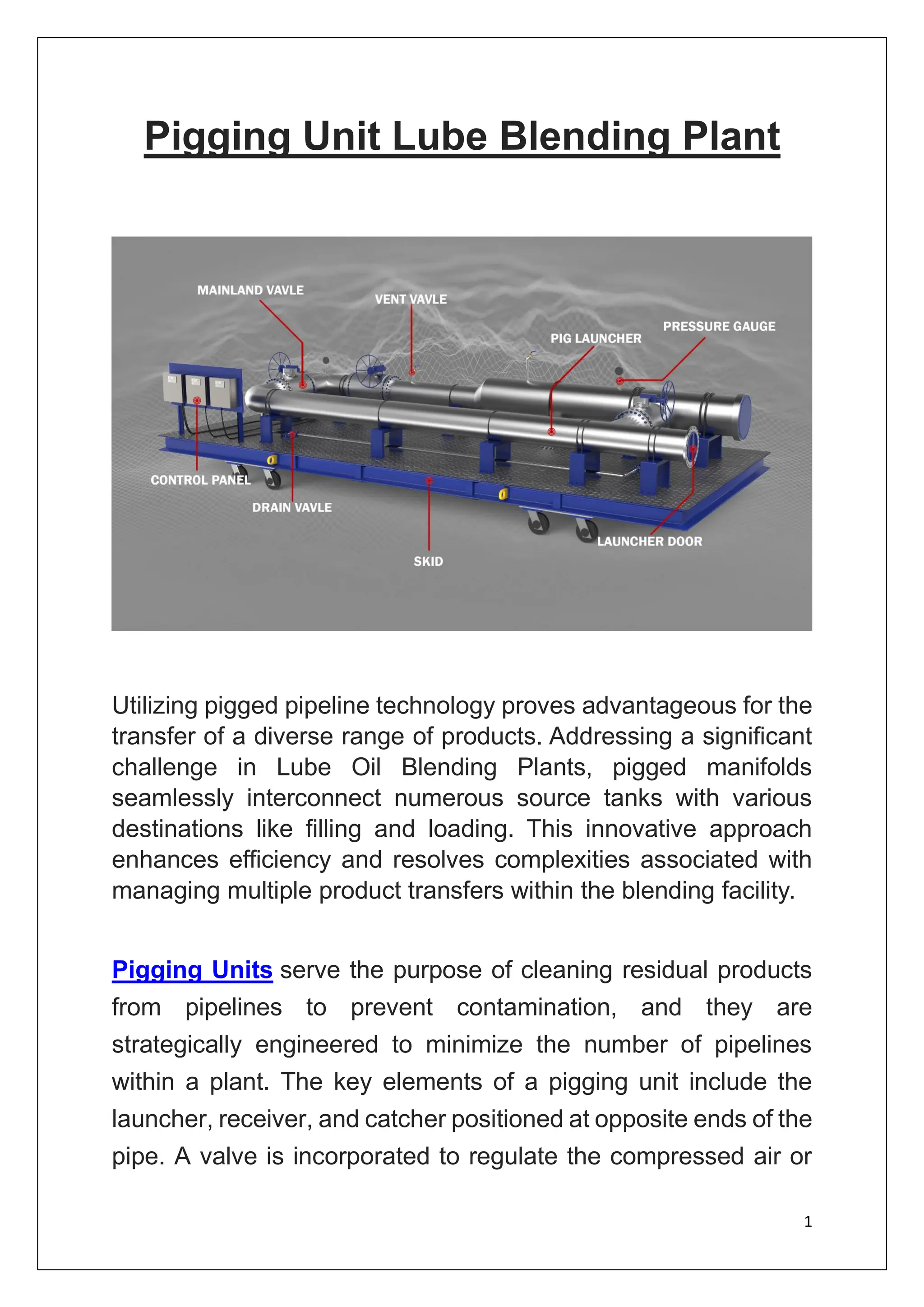 Pigging Unit Lubricant Oil Blending Plant | PDF