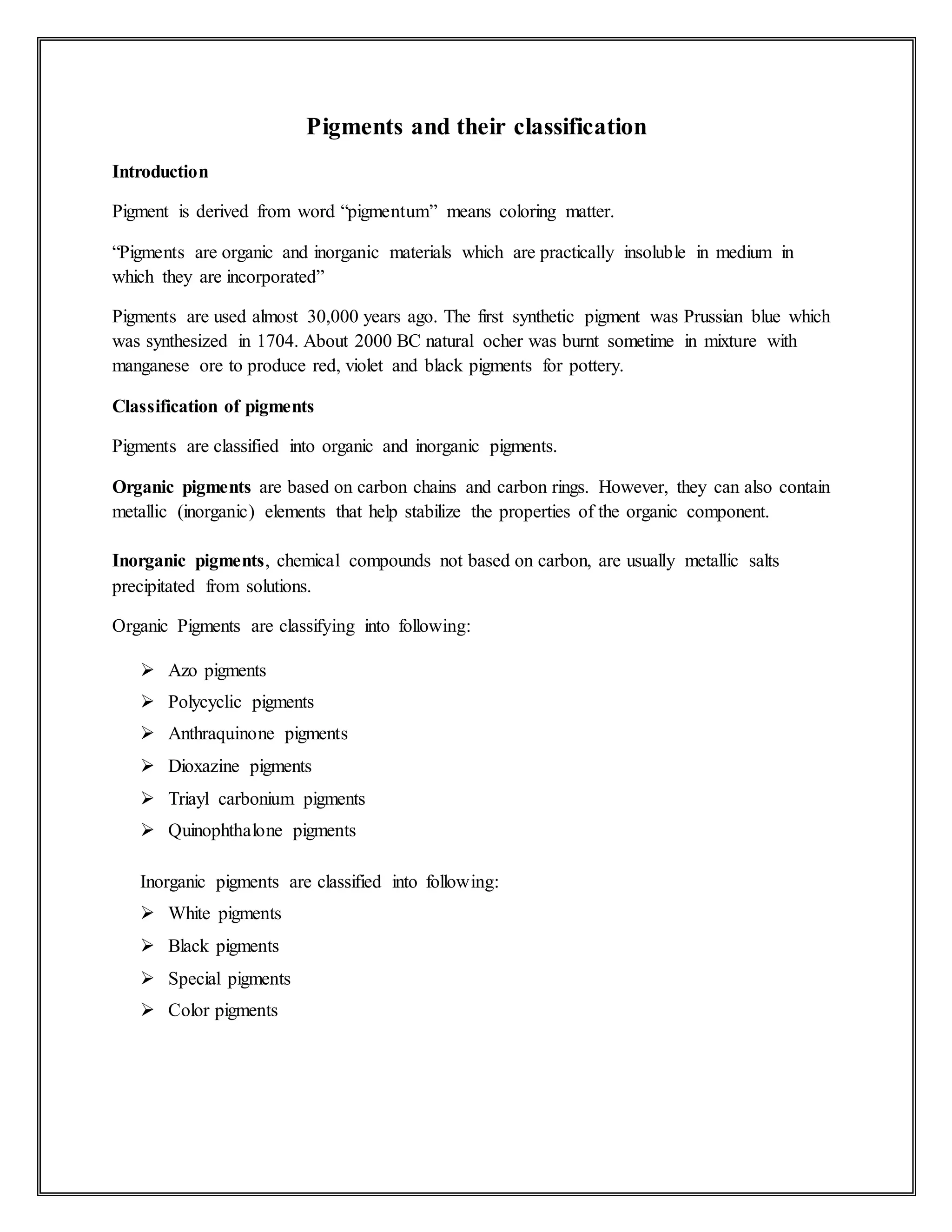Pigments and their classification | DOCX
