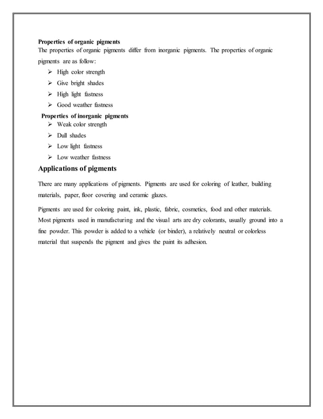 Pigments and their classification | DOCX | Chemistry | Science