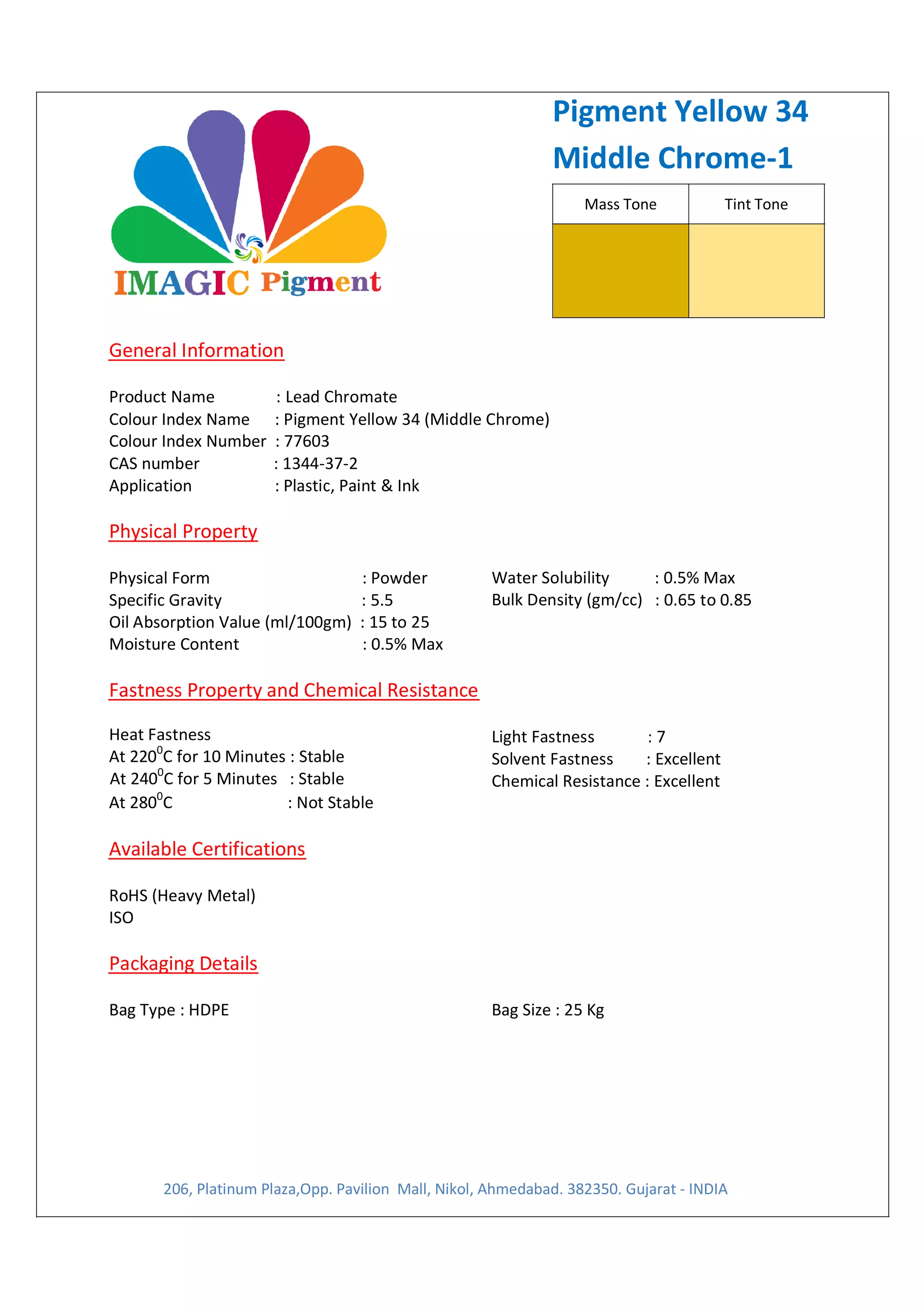 Pigment yellow 34 middle chrome 1 | PDF