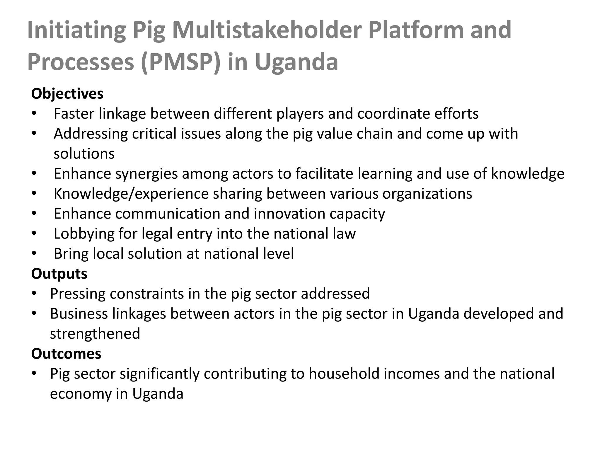 Initial steps for the Uganda Pig Multi-stakeholder Platform | PPTX