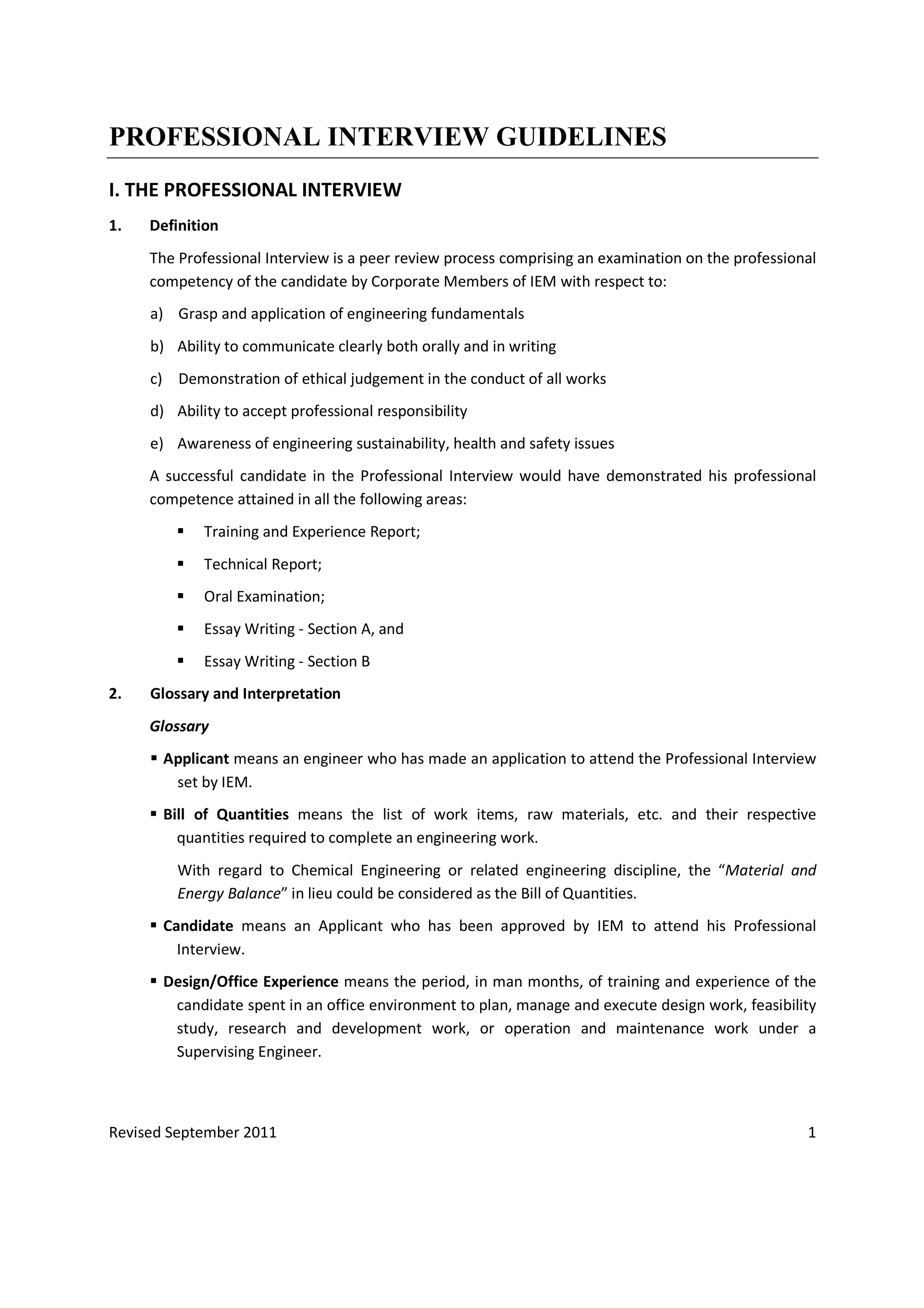 IEM Professional Interview (PI) guidelines revised Jan 2012 | PDF
