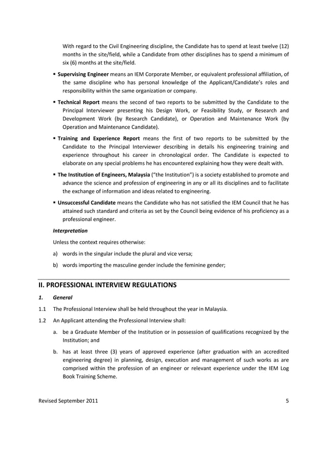 IEM Professional Interview (PI) guidelines revised Jan 2012 | PDF