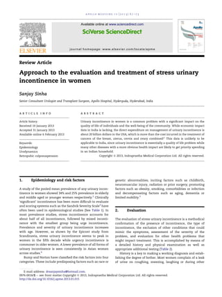 Approach to the Evaluation and Treatment of Stress Urinary Incontinence ...