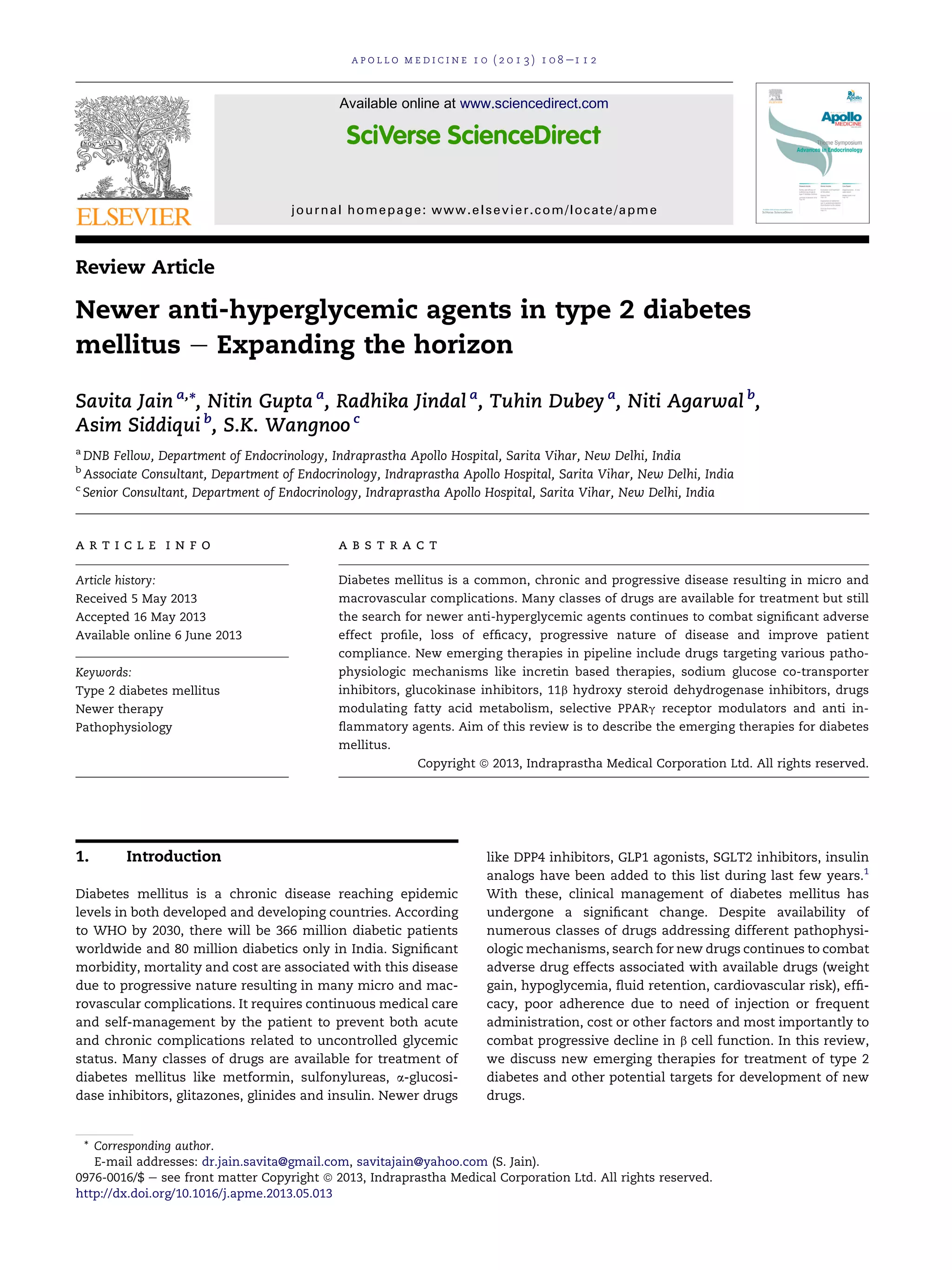 Newer Anti-Hyperglycemic Agents in Type 2 Diabetes Mellitus - Expanding ...