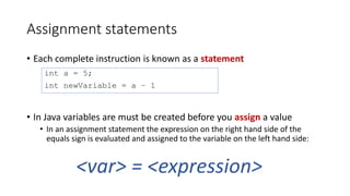 Pi j1.2 variable-assignment | PPTX | Programming Languages | Computing