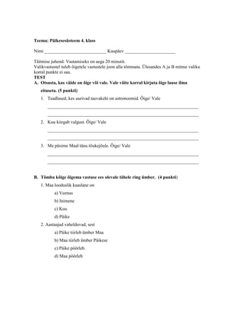 Päikesesüsteem 4. klass | PDF