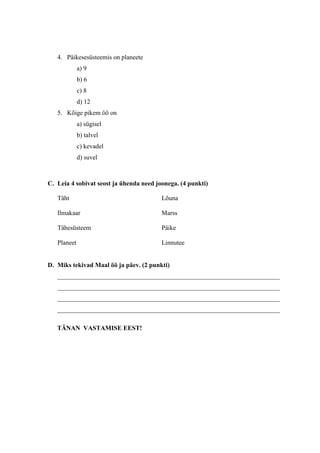 Päikesesüsteem 4. klass | PDF