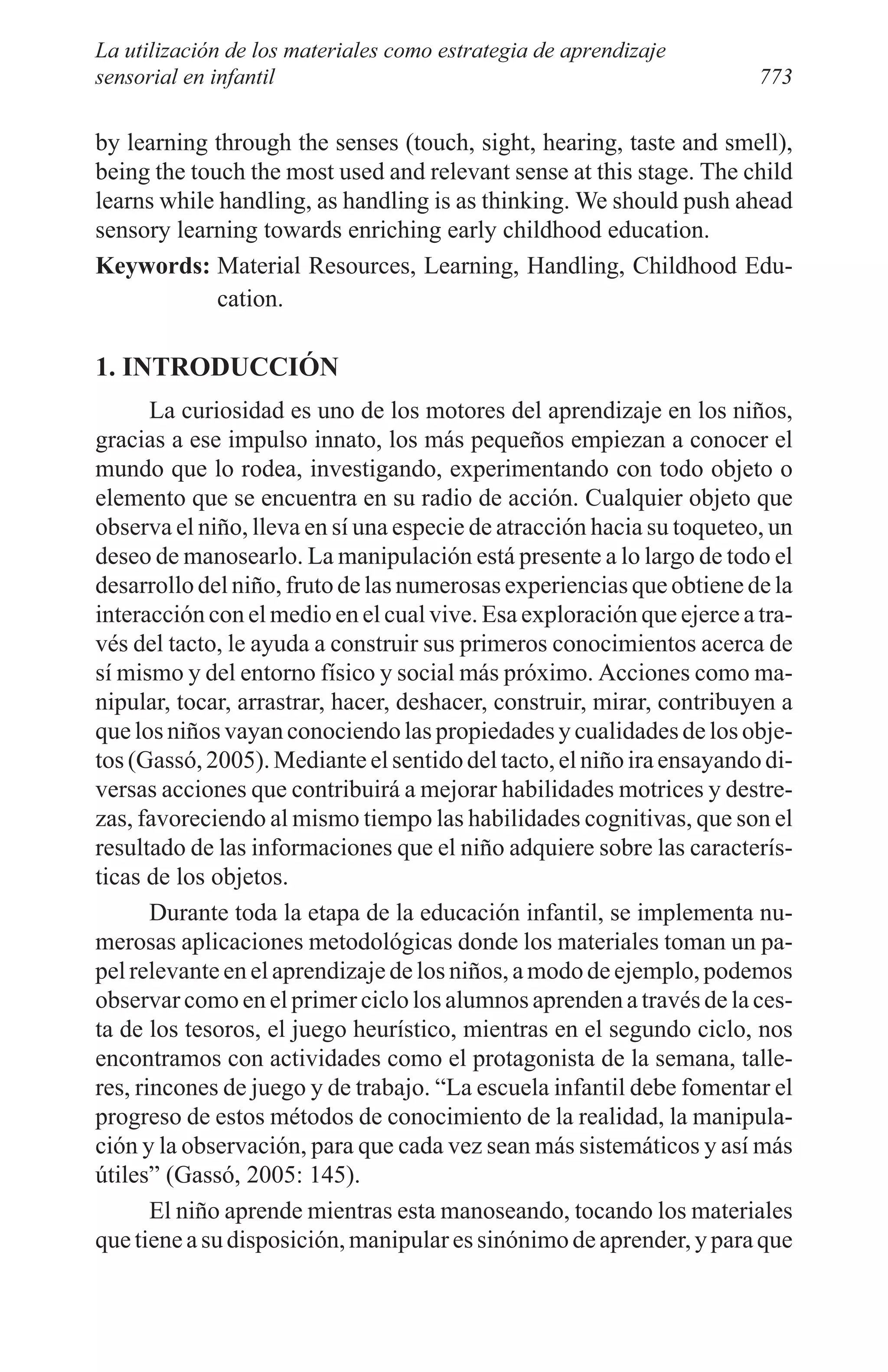 Utilización de materiales como estrategia de aprendizaje sensorial | PDF