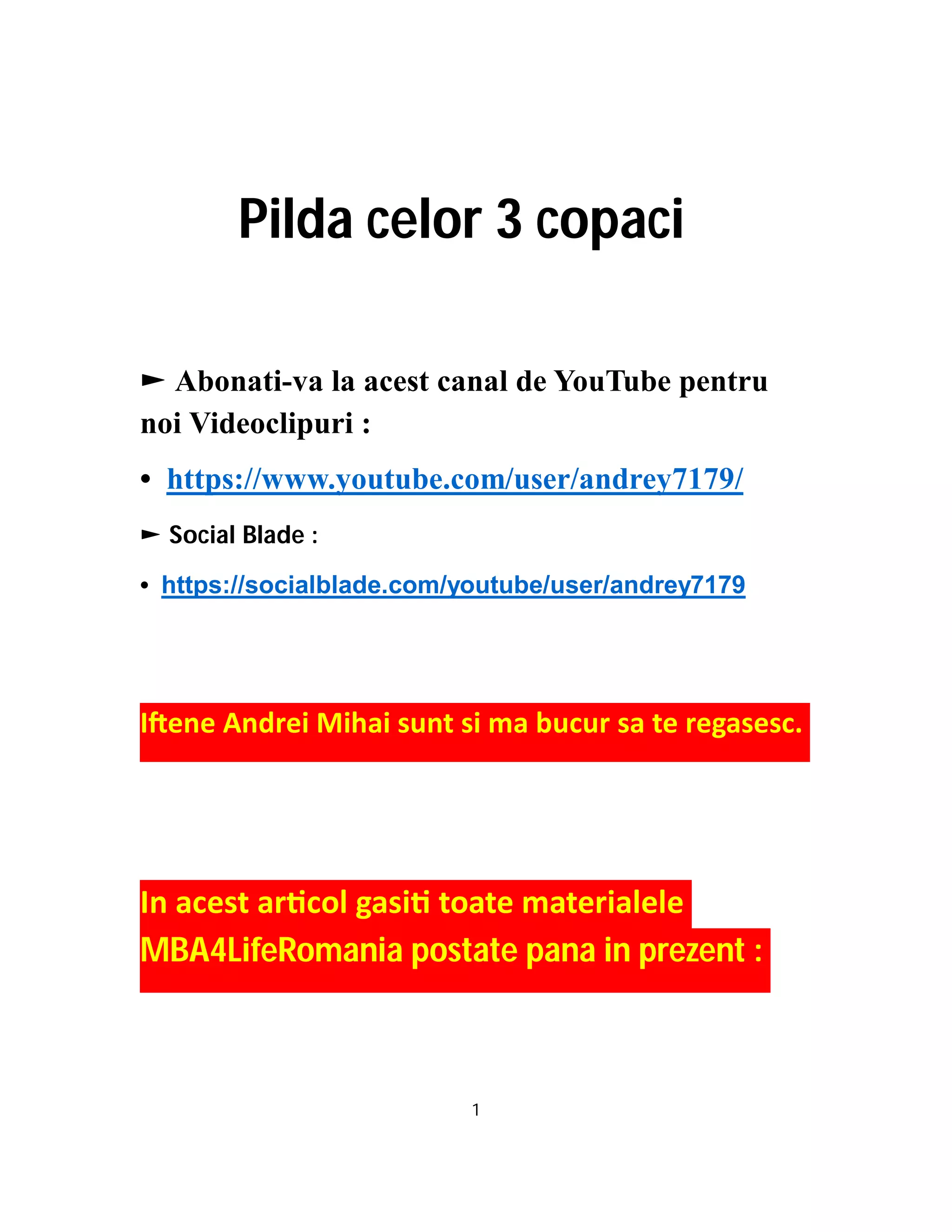 Pilda celor trei copaci | PDF