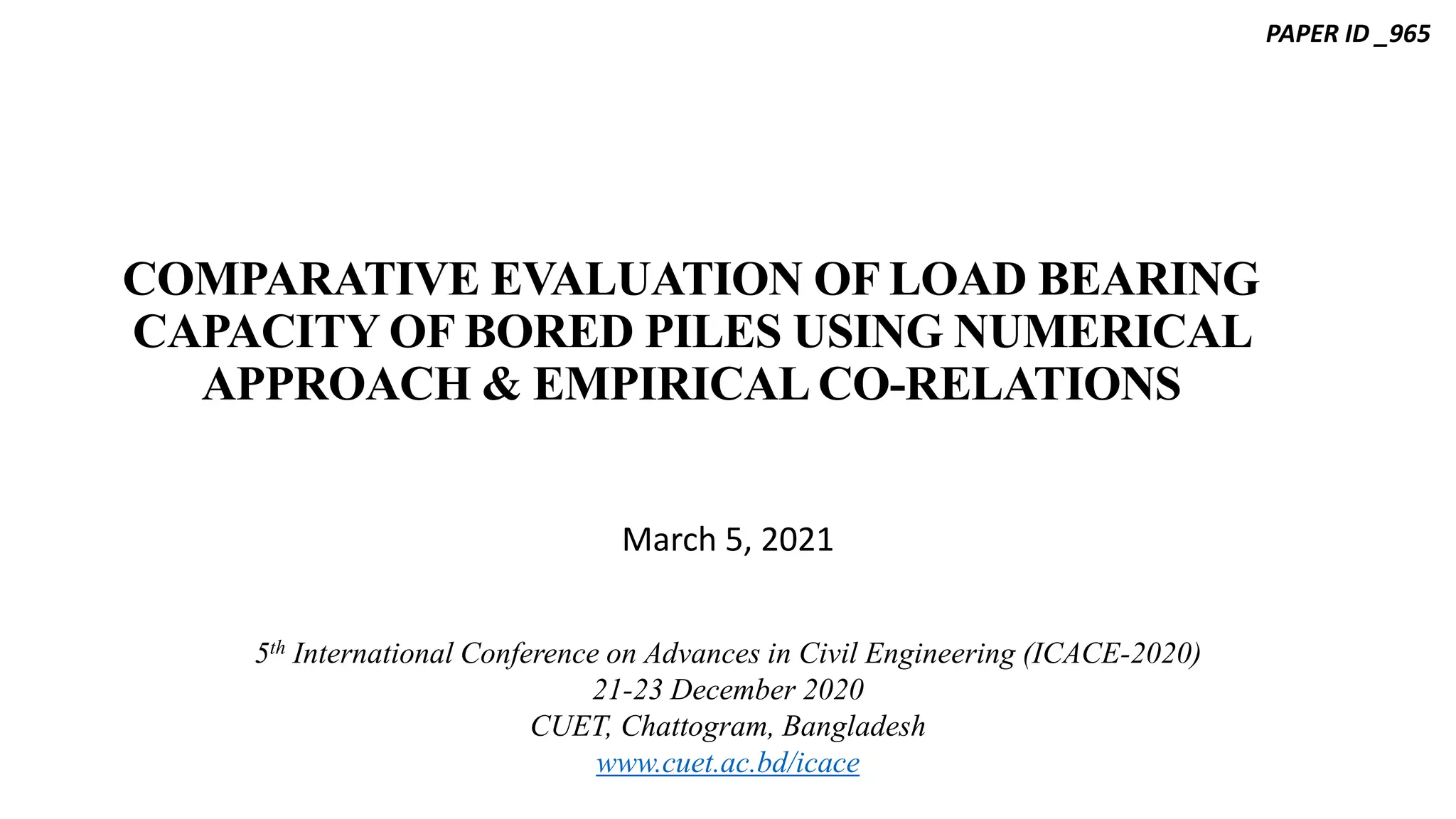 Comparative Evaluation of Load Bearing Capacity of Bored Cast in-situ piles using Numerical ...