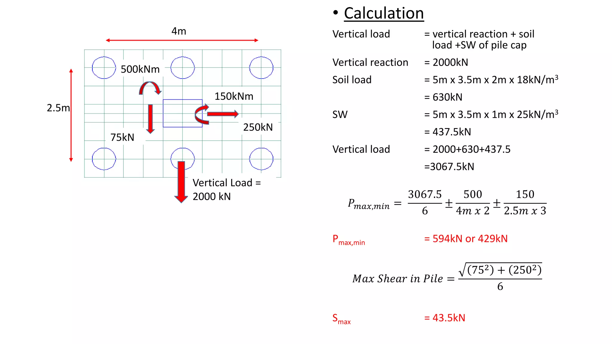 Example for calculation of forces in pile for a single column symmetric pile arrangement. | PDF ...
