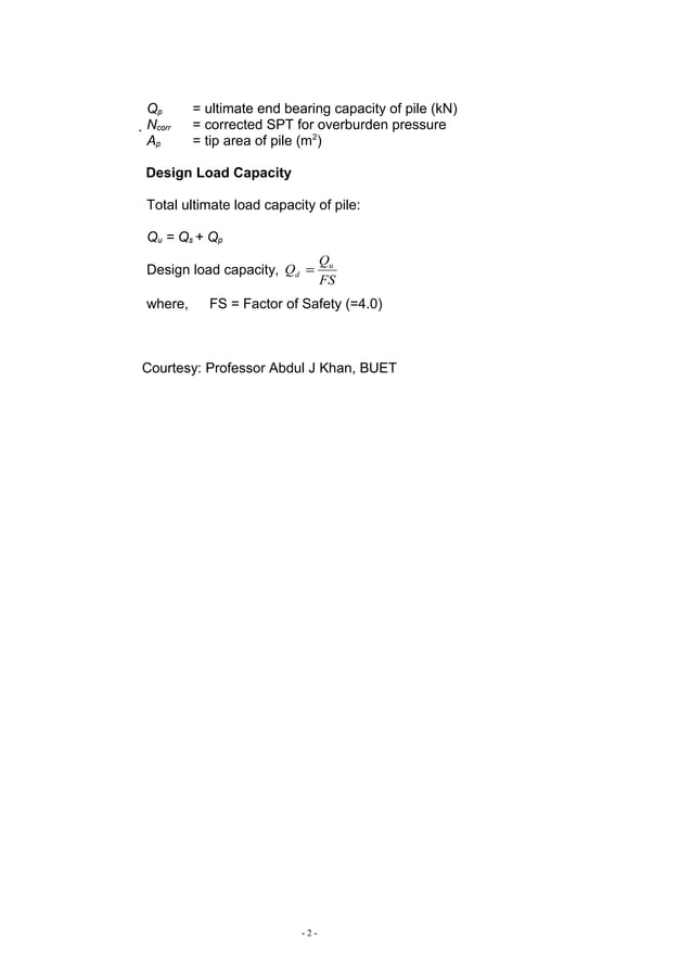 Pile capacity equations | DOC | Physics | Science