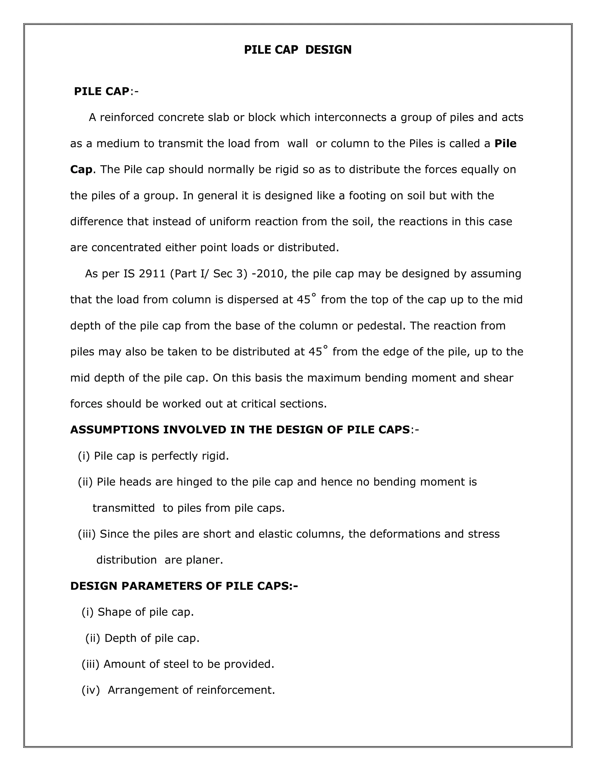 Pile cap two pile laod 50 t desigh and drawing | PDF
