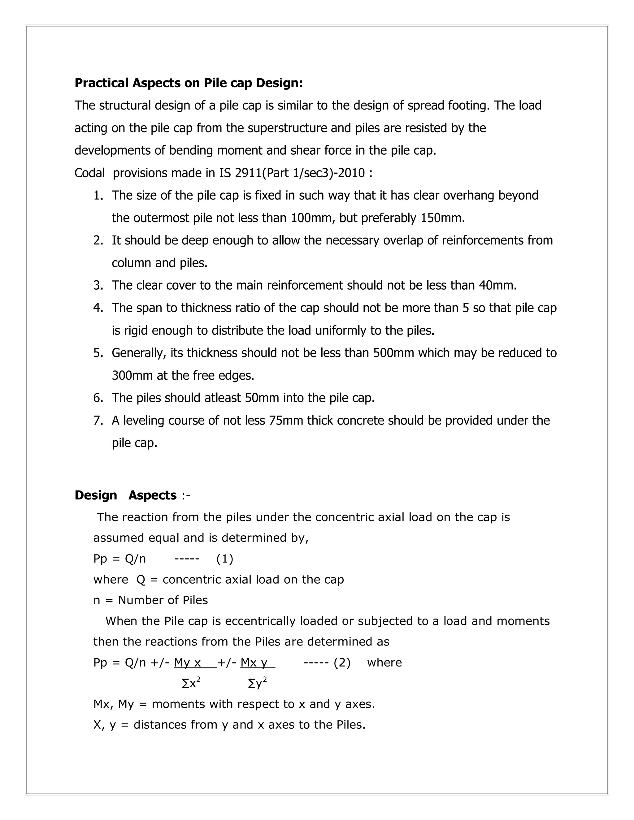 Pile cap two pile laod 50 t desigh and drawing | PDF